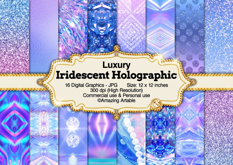Iridescent Holographic Digital Paper: Mermaid Iridescent Paper ...