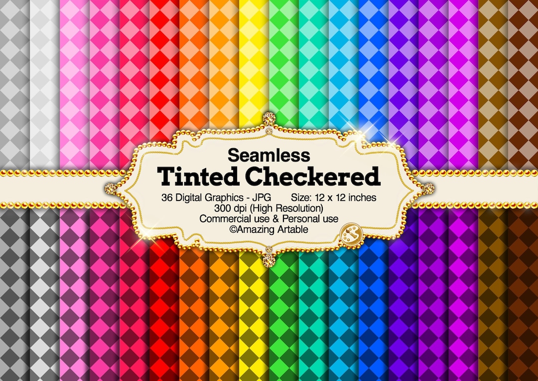Tinted Checkered Seamless Digital Paper: Bright Rainbow Checkerboard ...