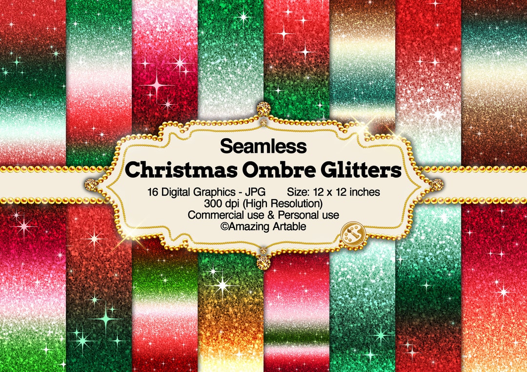 Christmas Ombre Glitter Seamless Digital Paper: Shimmering Red and ...