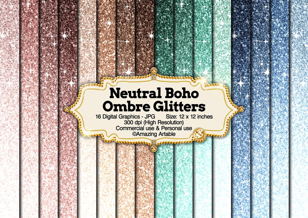Neutral Boho Ombre Glitters Seamless Digital Paper: Sparkle Boho ...