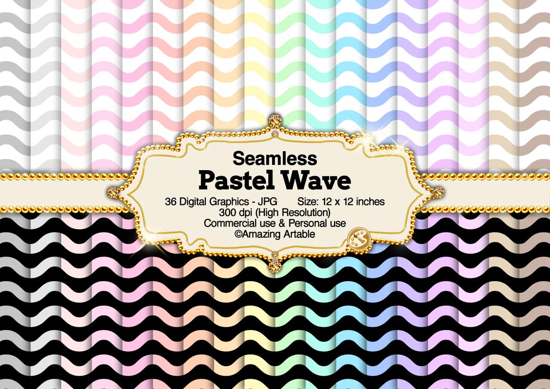 Pastel Wave Seamless Digital Paper: Pastel Rainbow Wave Digital Paper ...
