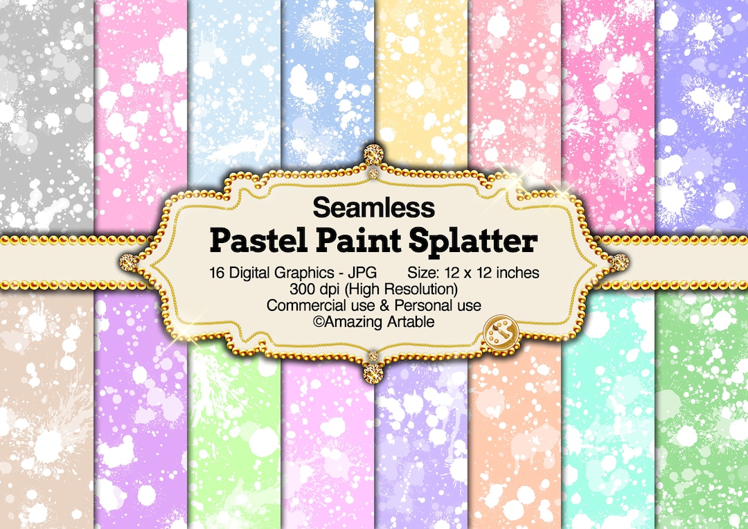 Pastel Paint Splatter Seamless Digital Paper: Rainbow Soft Pastel ...