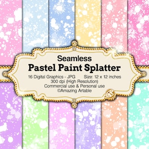 Pastel Paint Splatter Seamless Digital Paper: Pastel Rainbow Splatter ...