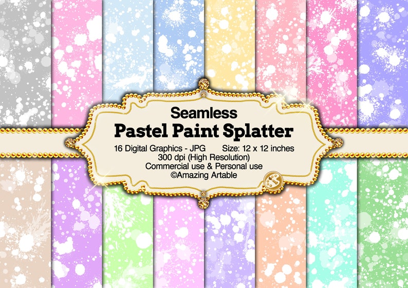 Pastel Paint Splatter Seamless Digital Paper: Pastel Rainbow Splatter ...