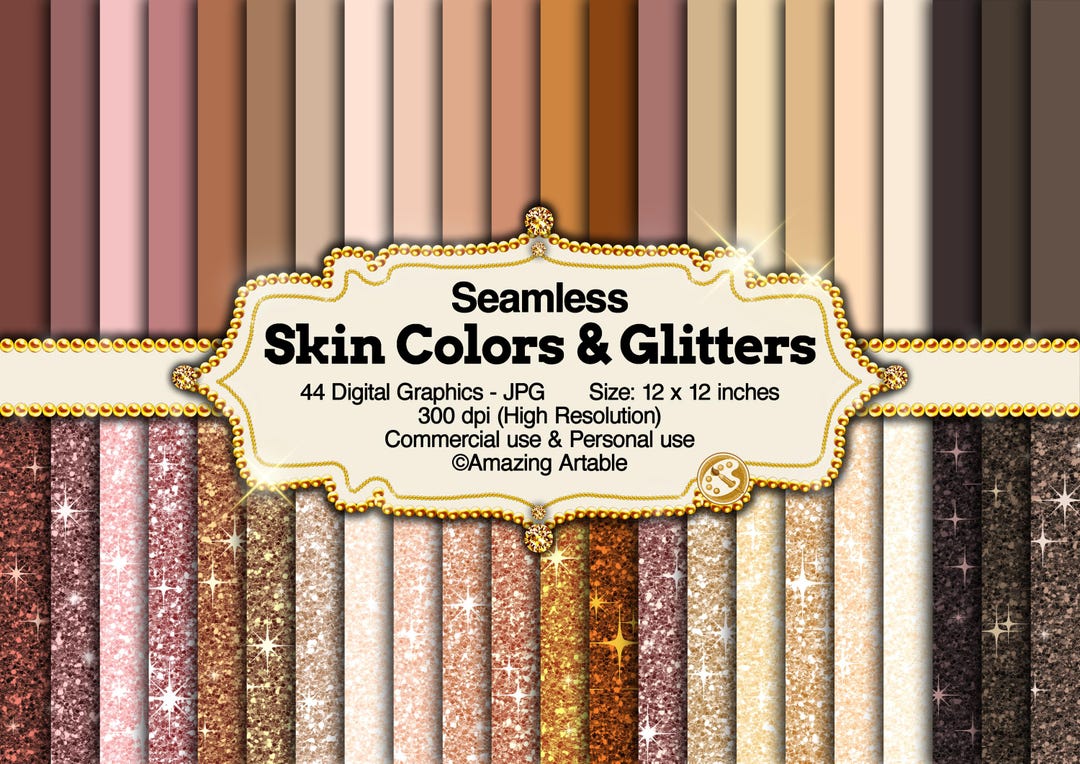 Skin Colors and Glitters Seamless Digital Paper: Sparkle Skin Tone ...