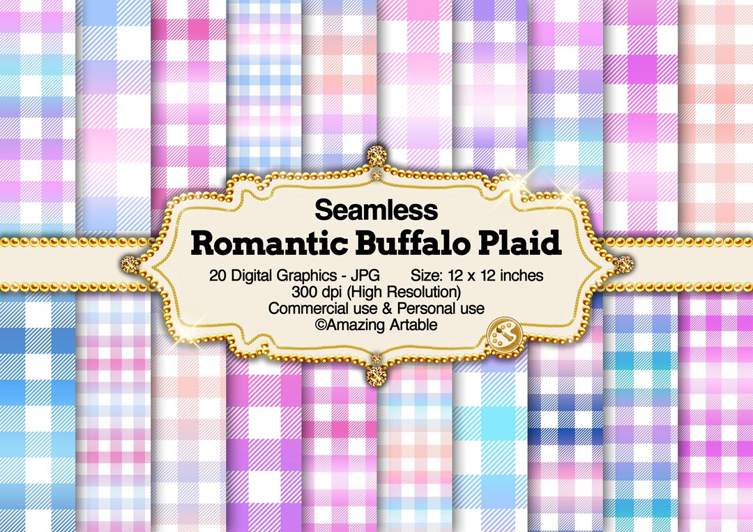Romantic Buffalo Plaid Seamless Digital Paper: Pastel Buffalo Plaid ...