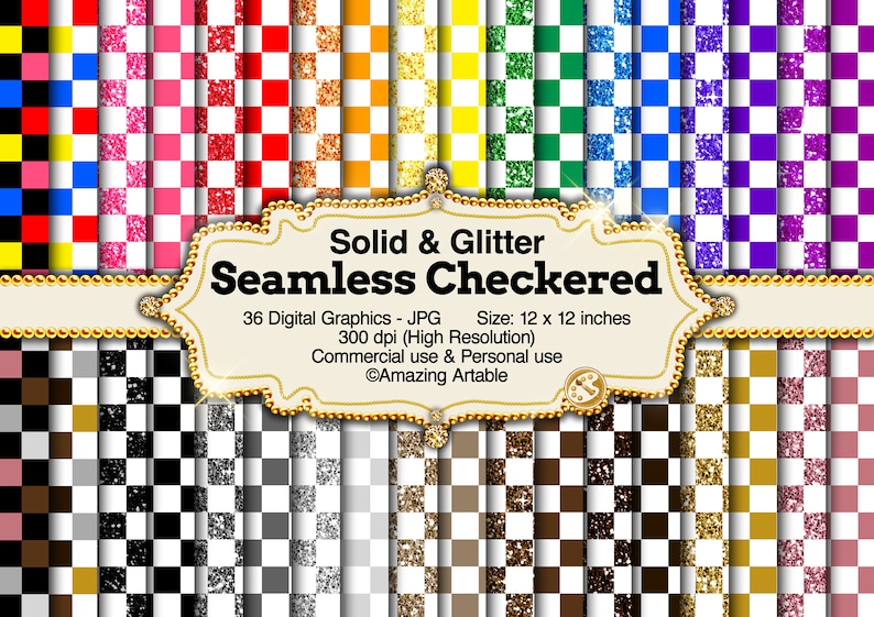 Checkered Pattern Seamless Digital Paper: Rainbow Checkerboard Digital ...