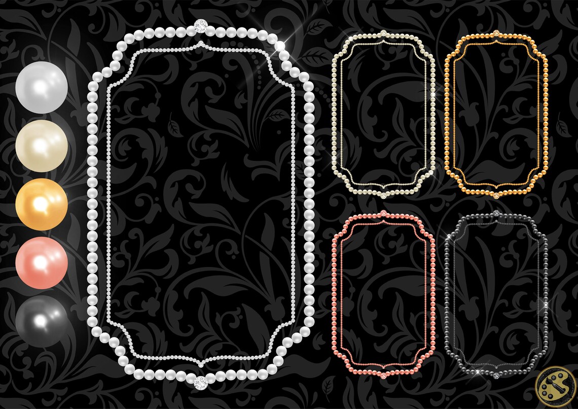 Luxury Pearl Frame Clipart: Amazing Pearl Overlays Shiny Gold - Etsy