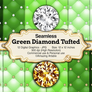 Green Diamond Tufted Digital Paper: Silver and Gold Diamond Background ...