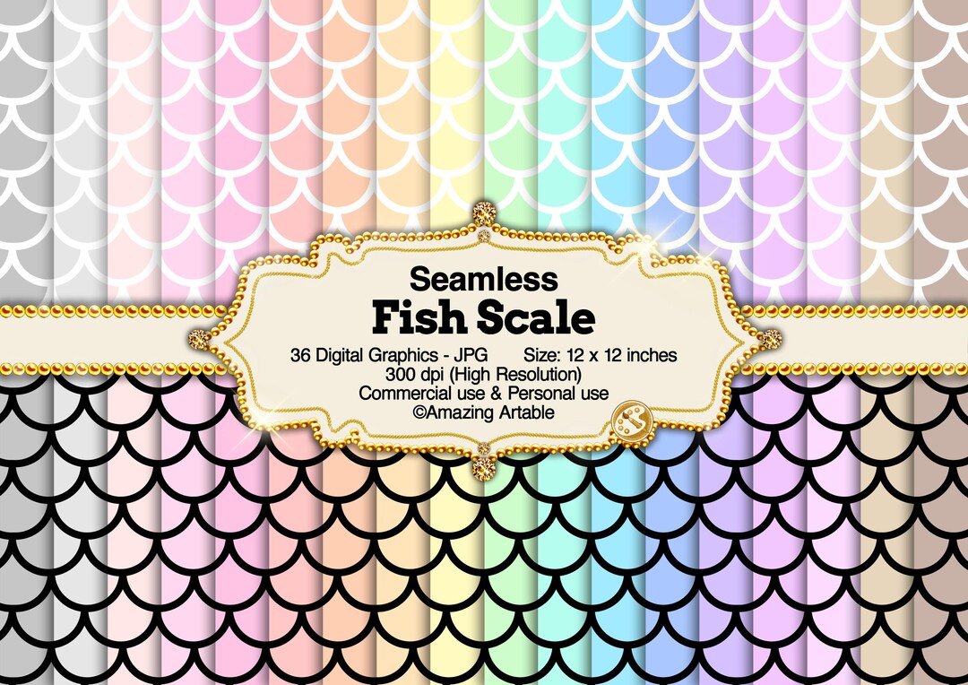 Fish Scale Seamless Digital Paper: Pastel Rainbow Fish Scale Digital ...