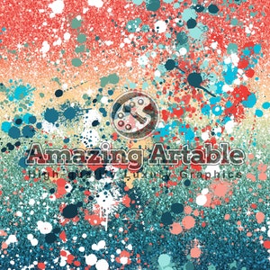 Sunset Paint Splatter Digital Paper: Shimmering Colorful Splatter ...