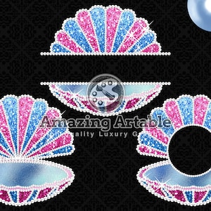 Pink & Blue Seashell Frame Clip Art: Luxury Pink and Blue Seashell ...