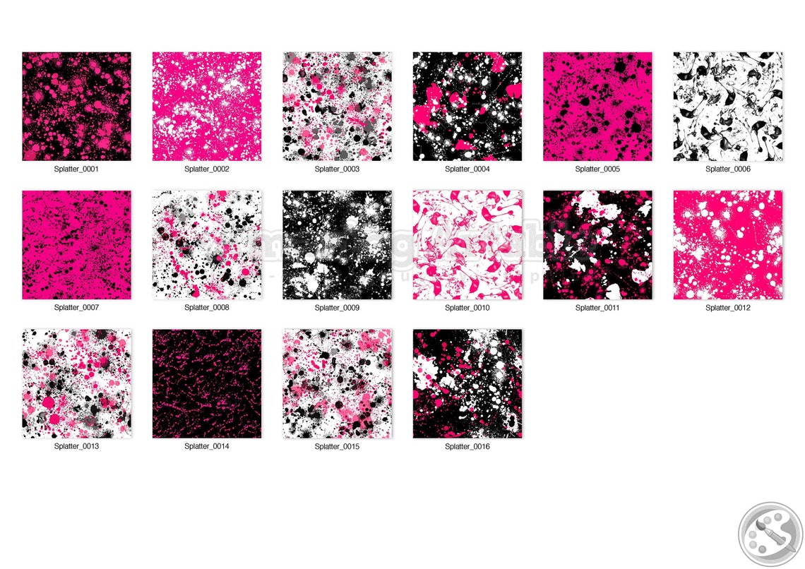 Hot Pink & Black Paint Splatter Seamless Digital Paper: Black and White ...