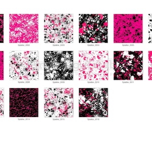 Hot Pink & Black Paint Splatter Seamless Digital Paper: Black and White ...