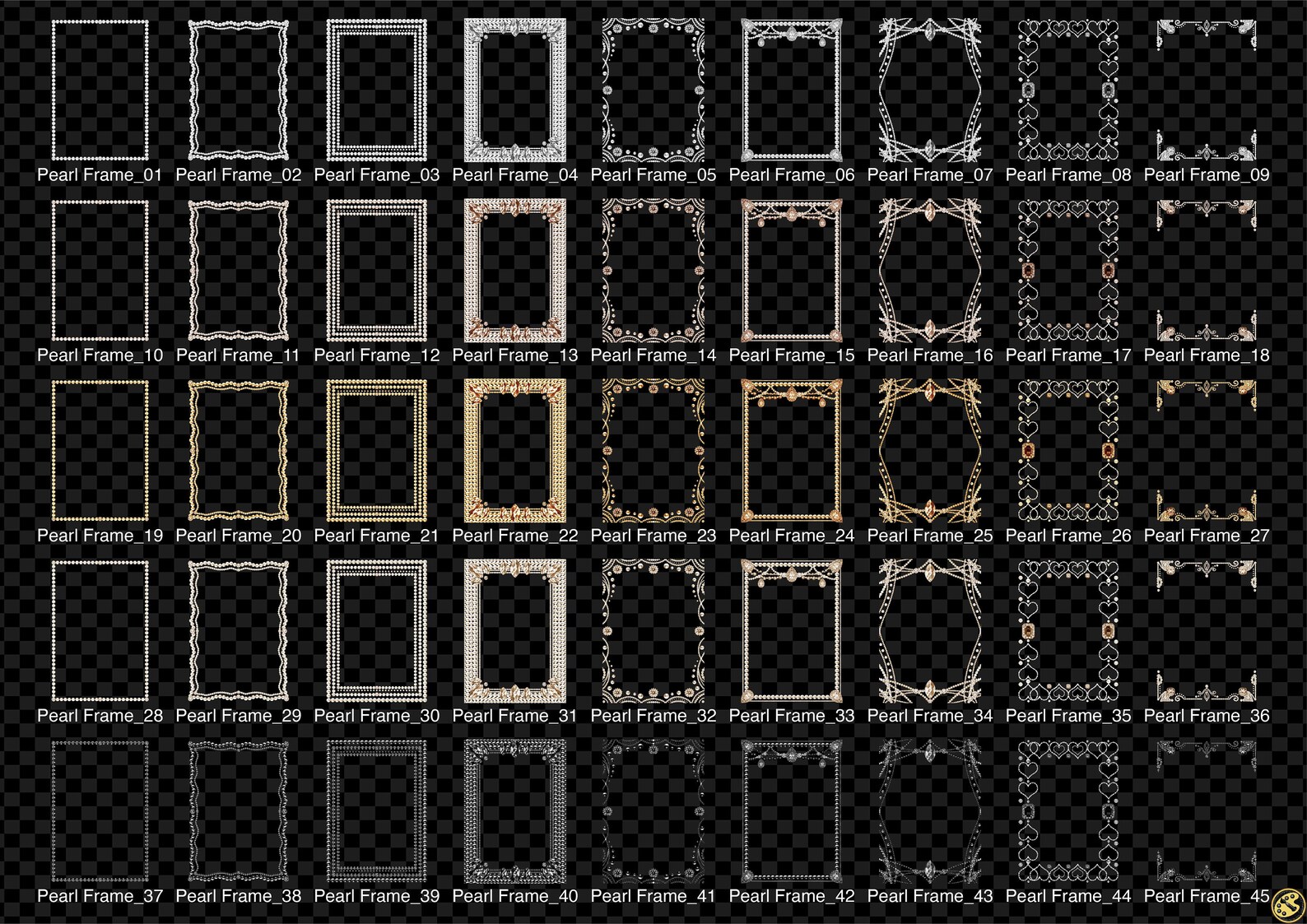Amazing Pearl Frame Clipart: 5 Colors Luxury Pearl Overlays Vintage ...