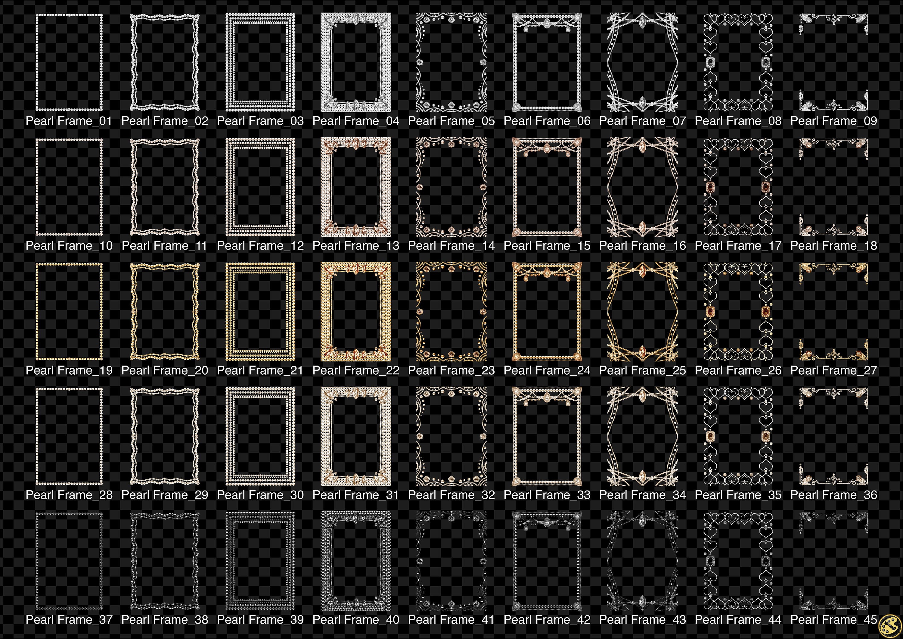 Amazing Pearl Frame Clipart: 5 Colors Luxury Pearl Overlays Vintage ...