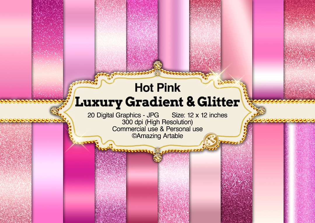 Luxury Hot Pink Gradient & Glitter Digital Paper: High-quality Pink ...