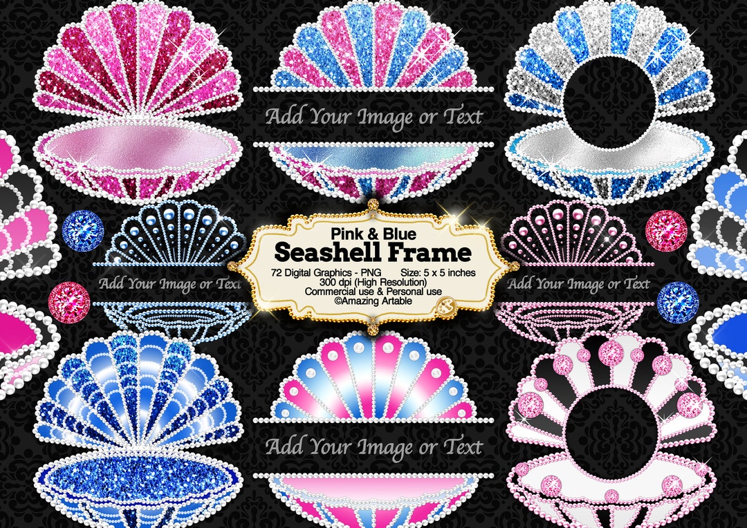 Pink & Blue Seashell Frame Clip Art: Pink Seashell Frame Clipart Blue ...