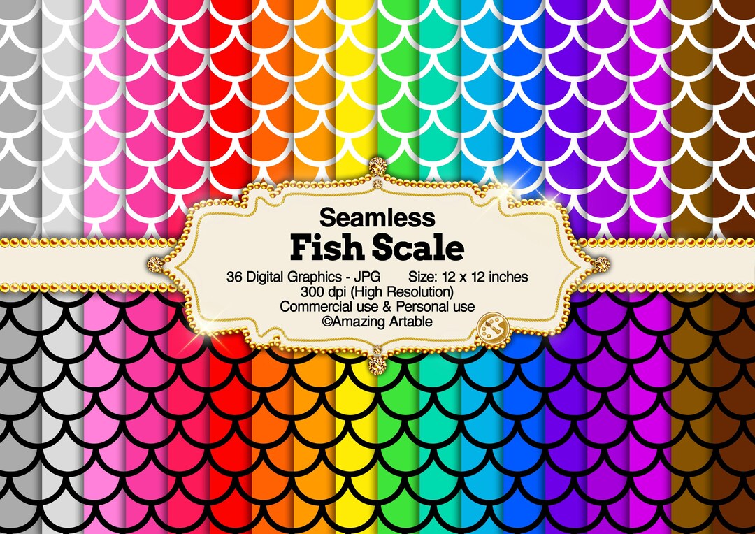 Fish Scale Seamless Digital Paper: Bright Rainbow Fish Scale Digital ...