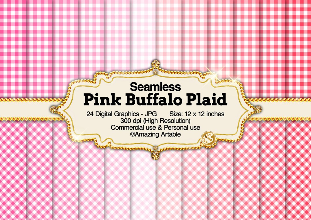 Pink Buffalo Plaid Seamless Digital Paper: Pastel Pink Gingham Pattern ...