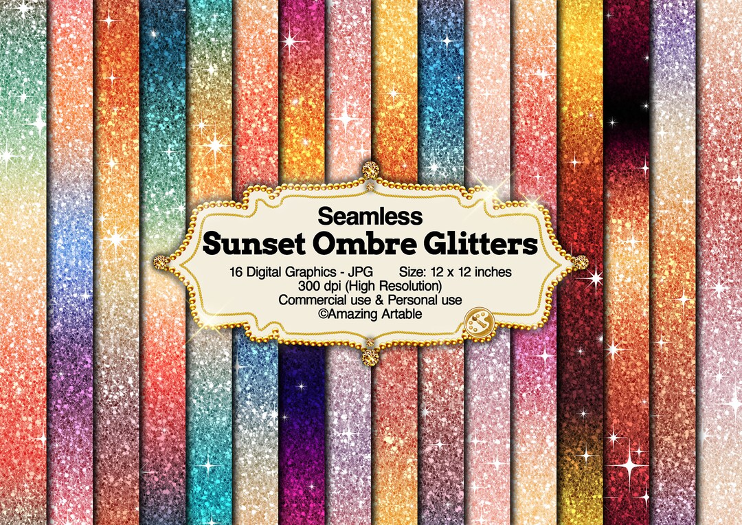Sunset Ombre Digital Paper: Seamless Sky Gradient Background Shimmer ...
