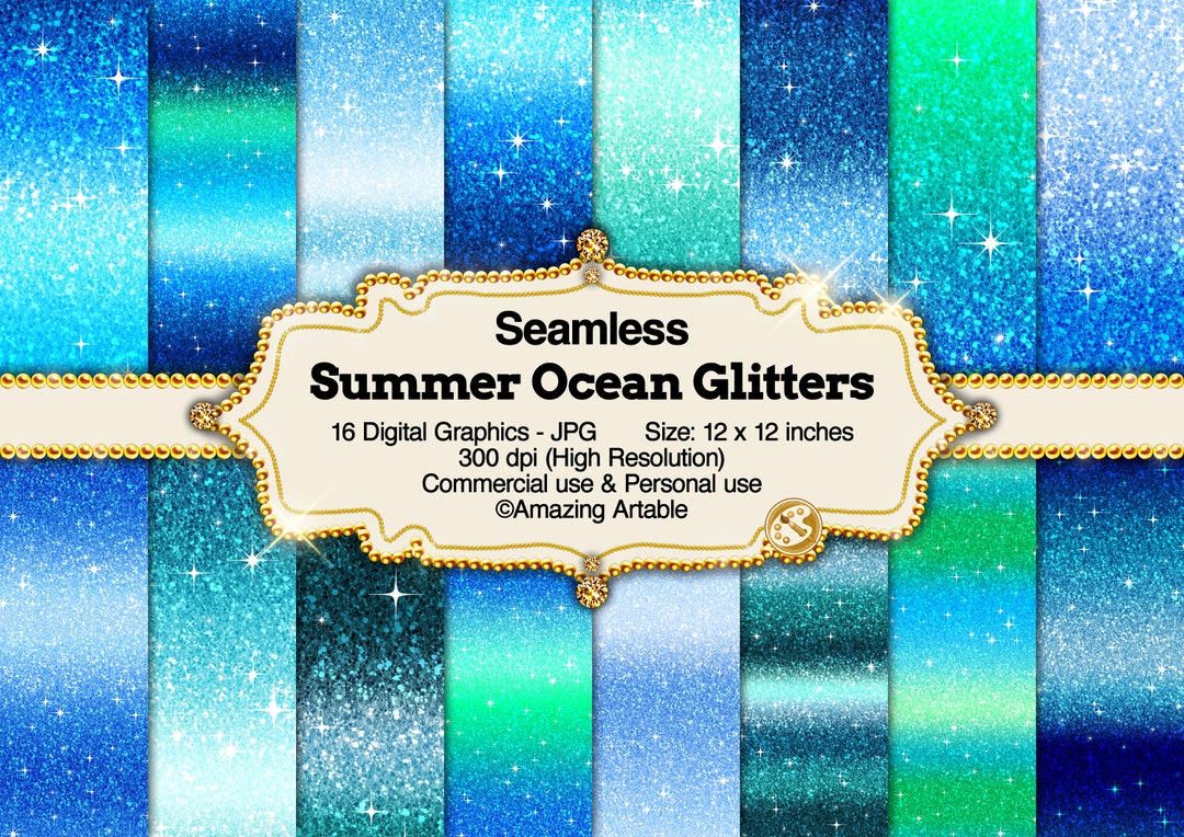 Summer Ocean Glitters: Seamless Blue and Turquoise Gradient Background ...