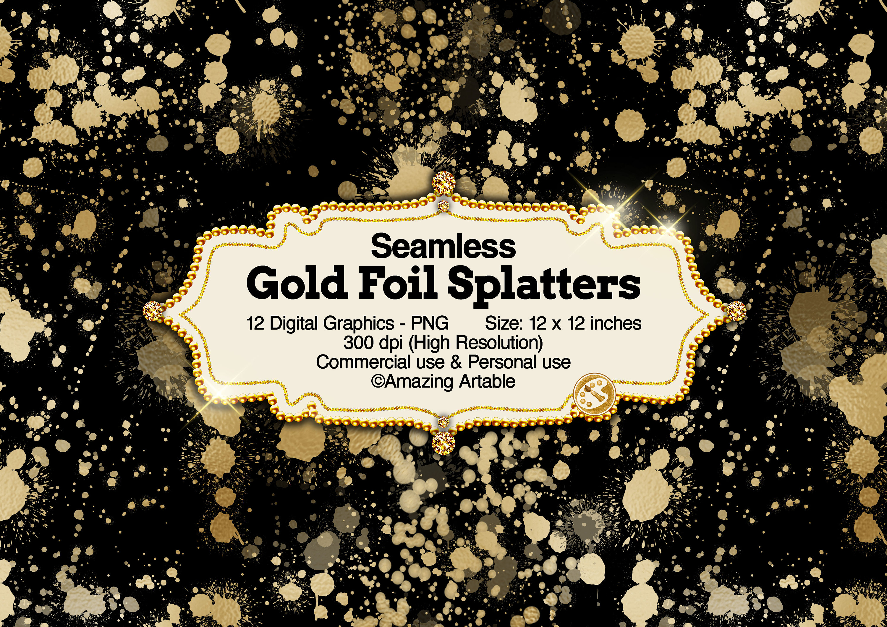Gold Foil Splatters Clipart: Seamless Luxury Gold Paint Splatters Png ...