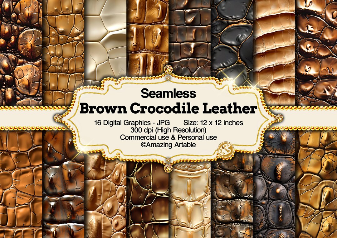 Brown Crocodile Leather Seamless Digital Paper: Faux Crocodile Leather ...