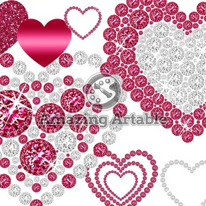 Diamond Heart Clipart: Luxury Pink and White Heart Graphic Valentine ...