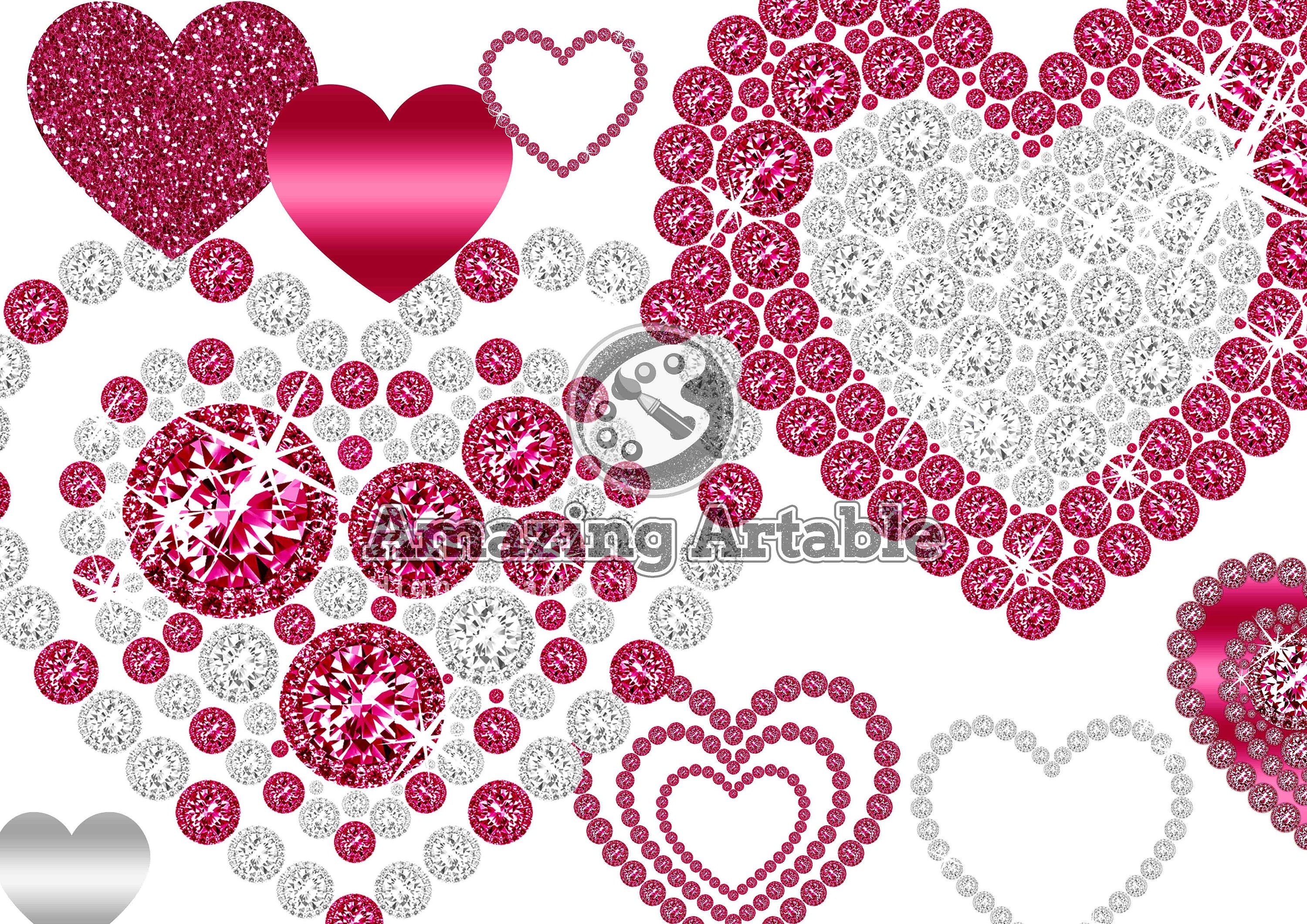Diamond Heart Clipart: Luxury Pink and White Heart Graphic Valentine ...