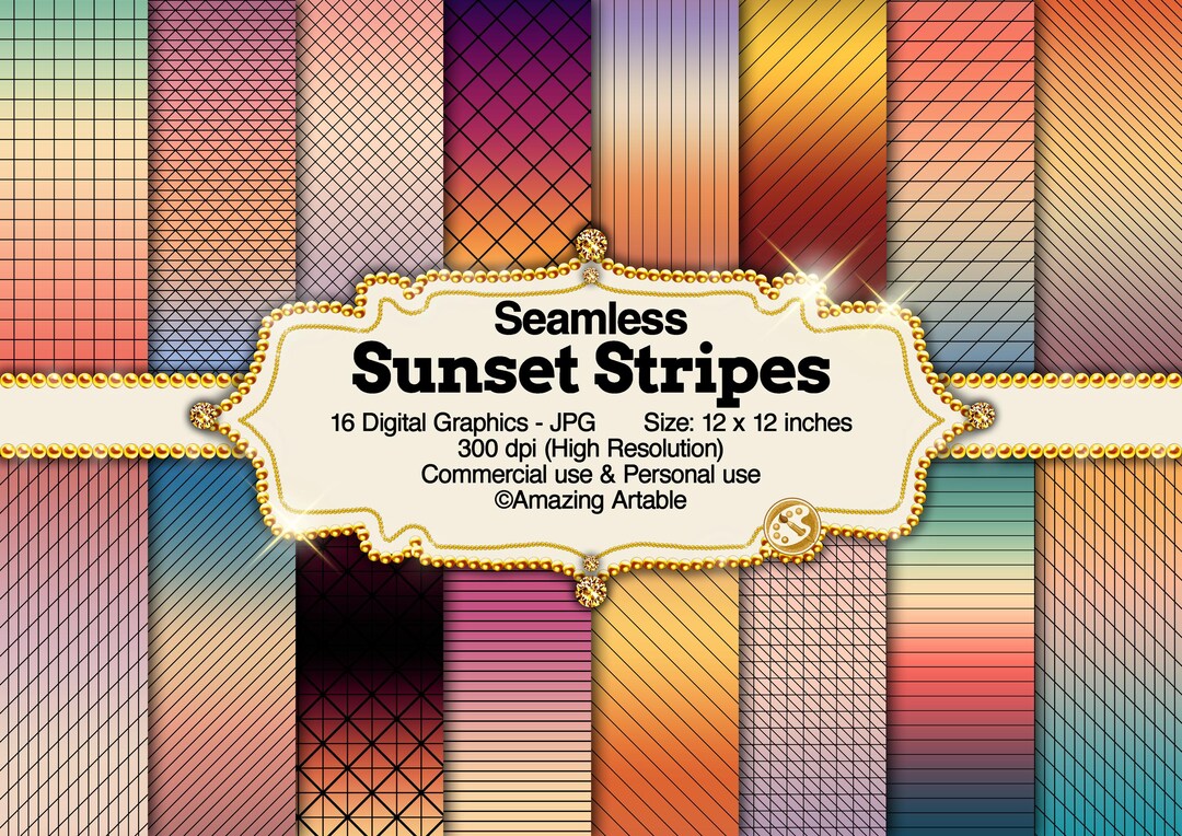 Sunset Stripe Seamless Digital Paper: Sunset Digital Paper Sky Gradient ...