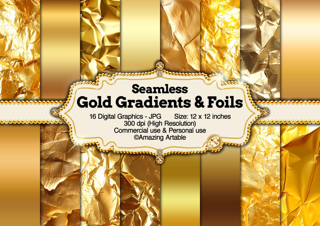 Gold Gradient & Foil Seamless Digital Paper: High-quality Gold Texture ...