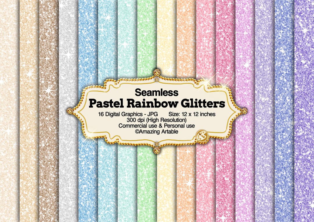 Pastel Rainbow Glitters Seamless Digital Paper: Pastel Rainbow Glitter ...