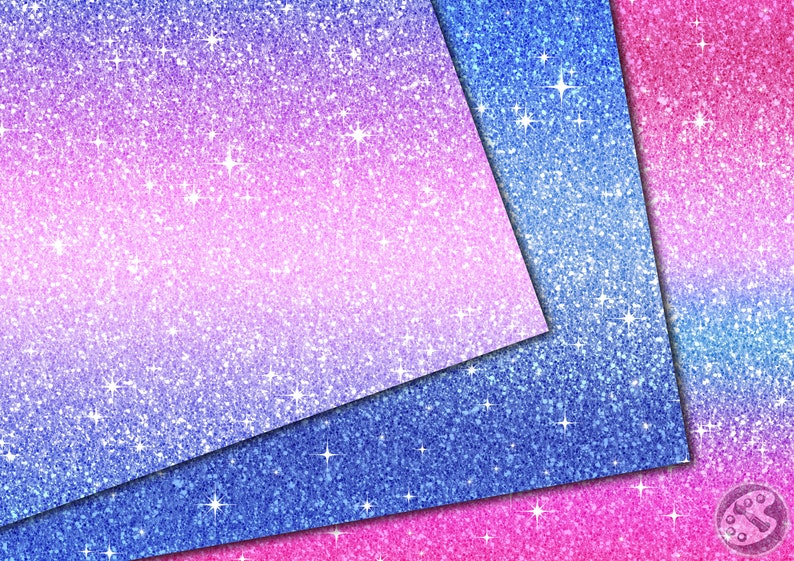 Pink & Blue Ombre Glitter Seamless Digital Paper: Shimmering Blue and ...