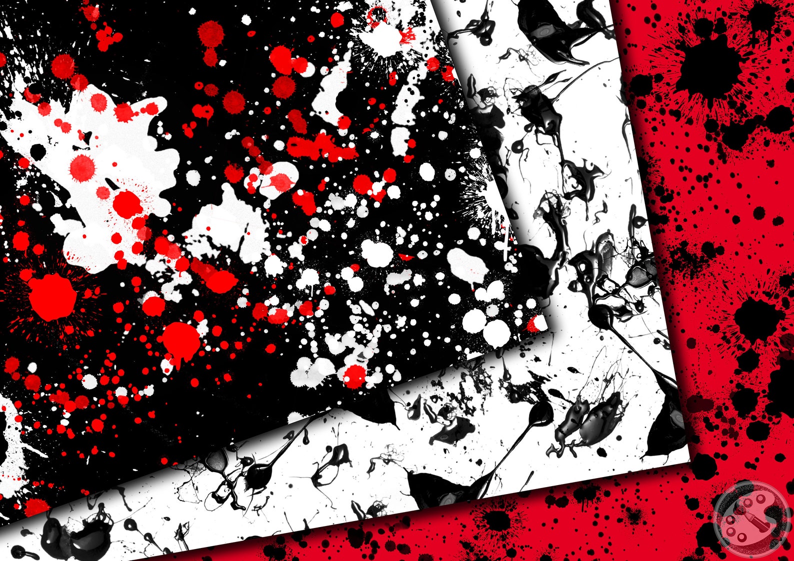 Red & Black Paint Splatter Seamless Digital Paper: Black and White ...