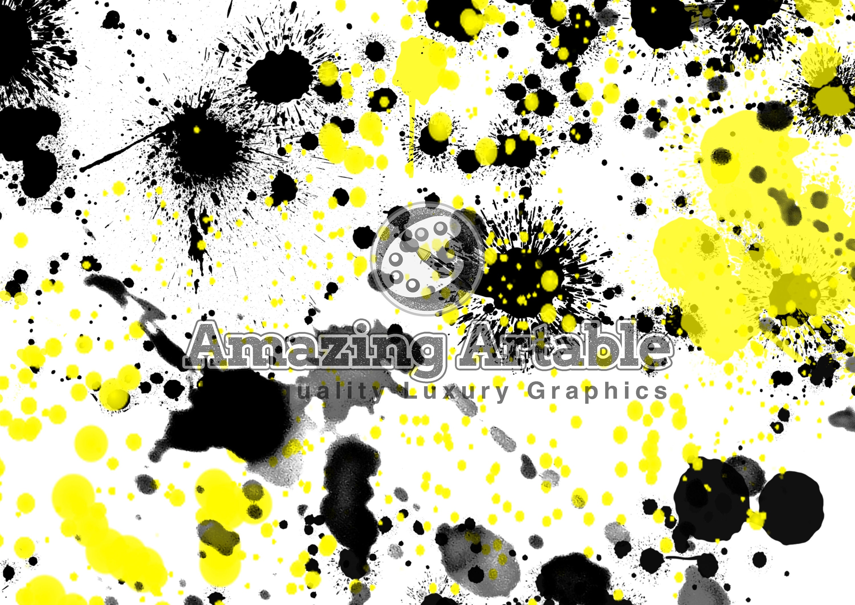 Yellow & Black Paint Splatter Seamless Digital Paper: Black and White ...