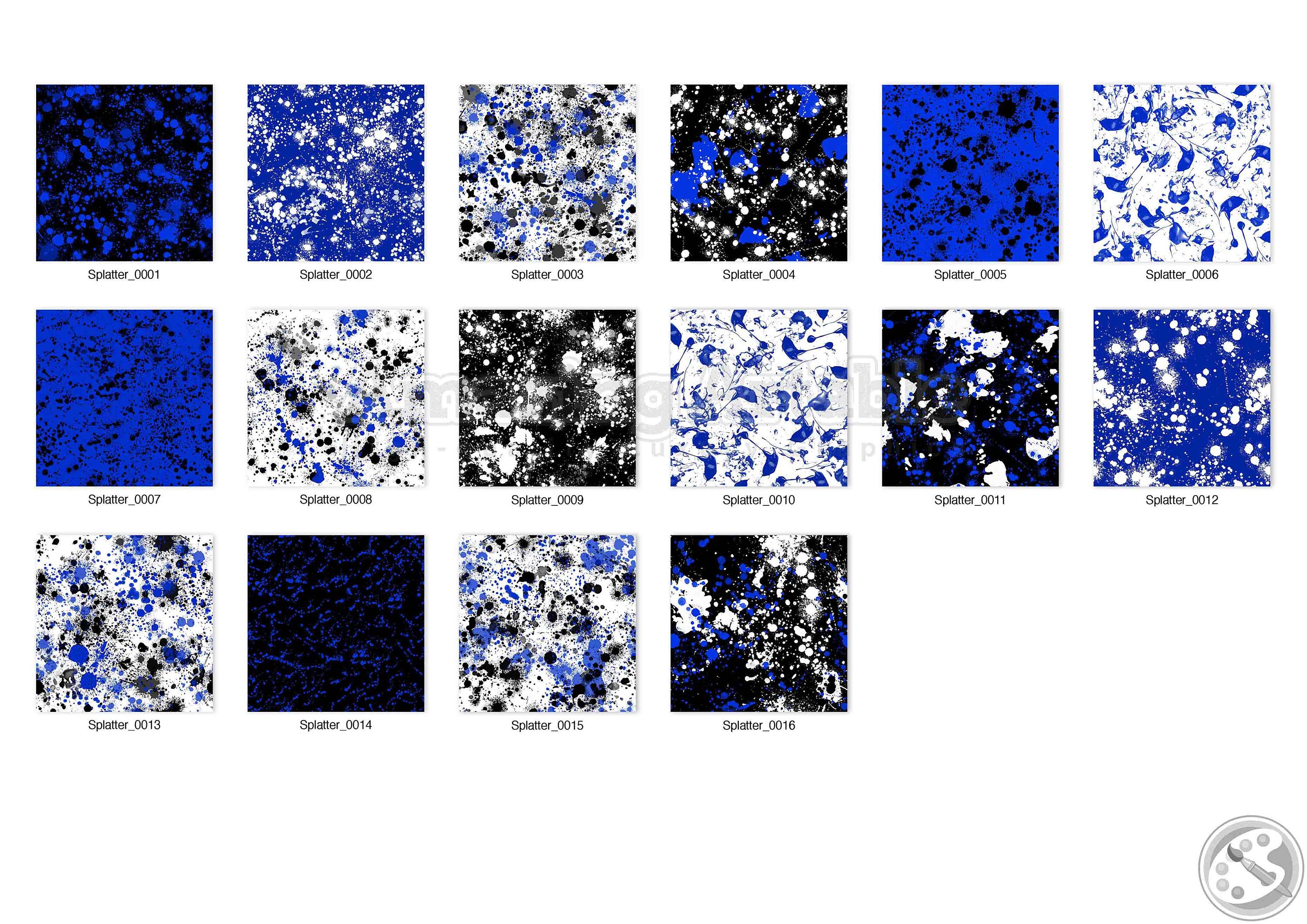 Blue & Black Paint Splatter Seamless Digital Paper: Blue Neon Splatter ...