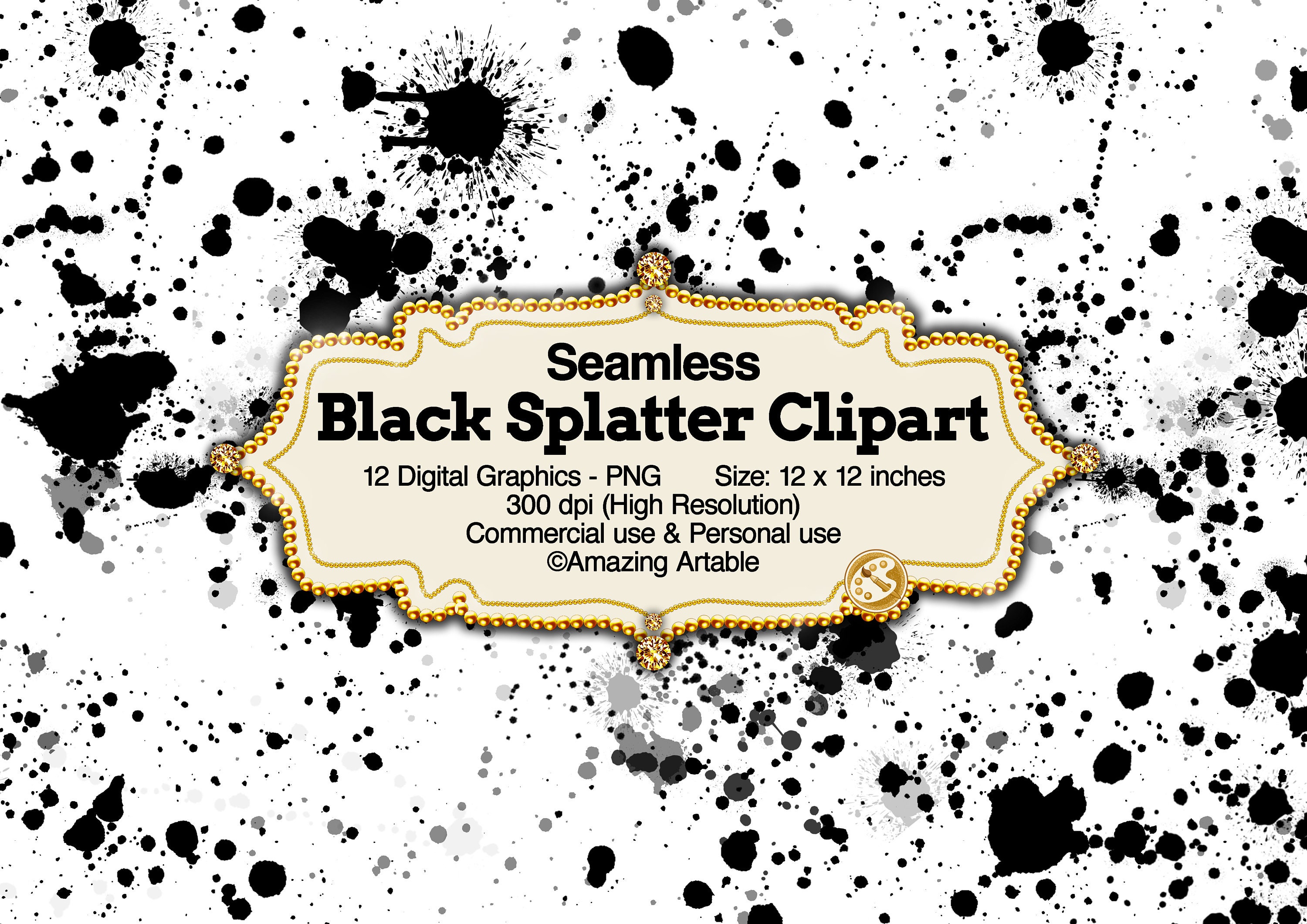 Black Splatter Clipart: Seamless Paint Splatters Black Paintball ...