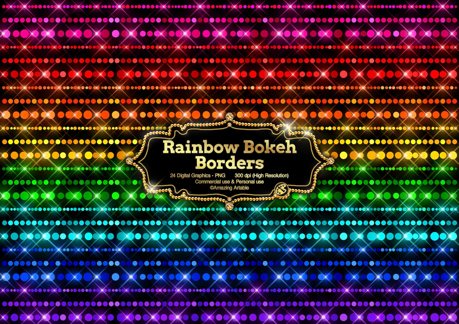 Rainbow Bokeh Borders: Glow Light Overlays Sparkle String Lights ...