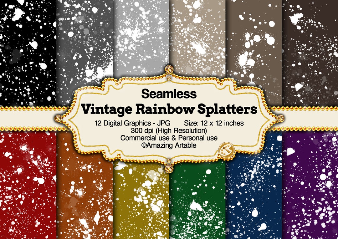 Vintage Rainbow Splatter Seamless Digital Paper: Rainbow Splatter Paper ...