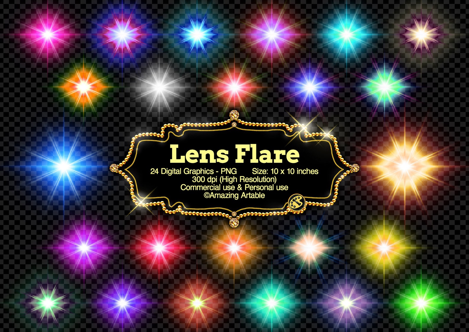 Lens Flare Clipart: 24 Glow Light Overlays in Transparent Png Light ...
