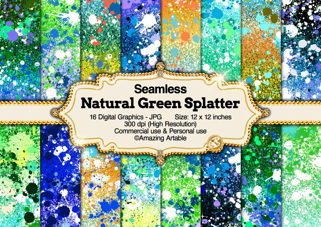 Natural Green Splatter Seamless Digital Paper: Green Paint Splatter ...