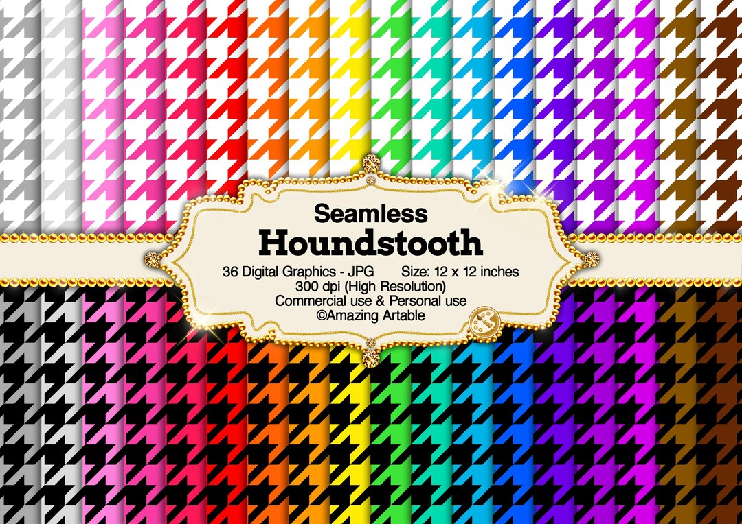 Houndstooth Seamless Digital Paper: Bright Rainbow Houndstooth Digital ...
