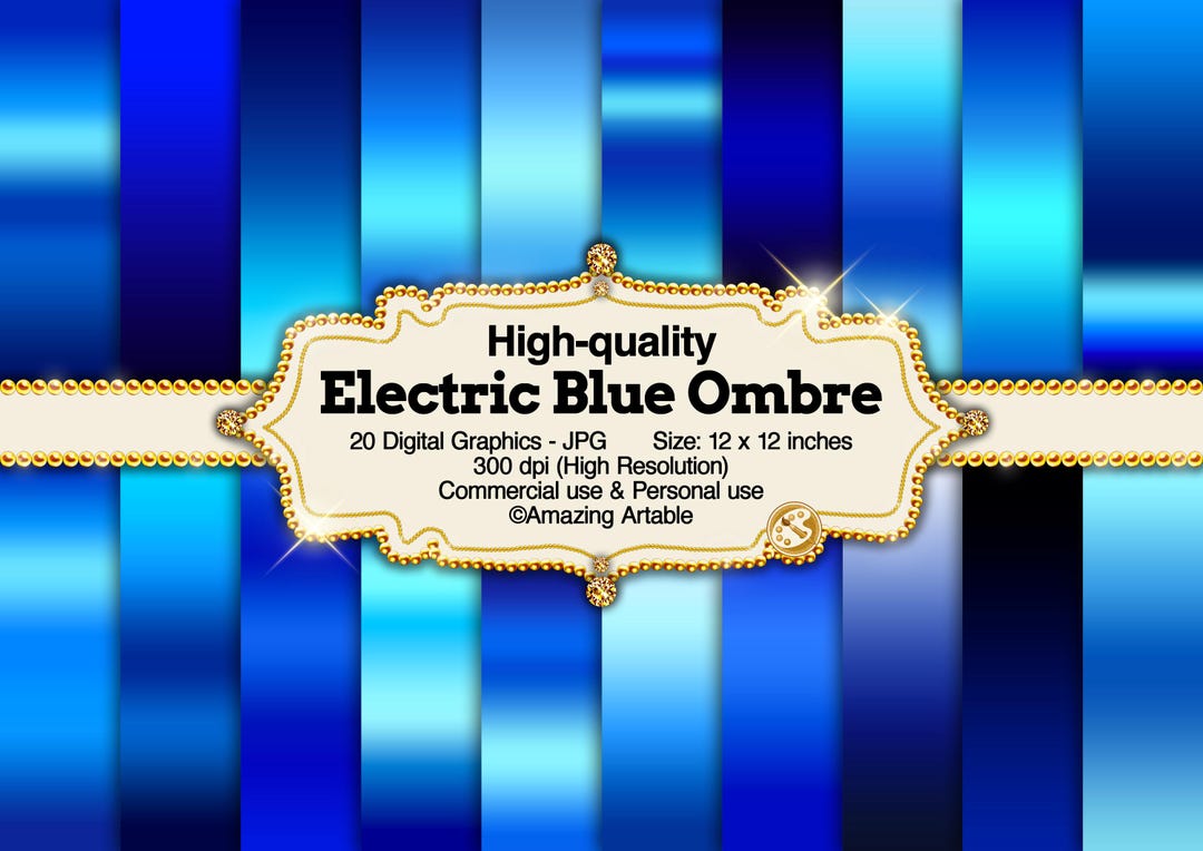 Electric Blue Ombre Digital Paper: Light and Dark Blue Ombre Paper ...