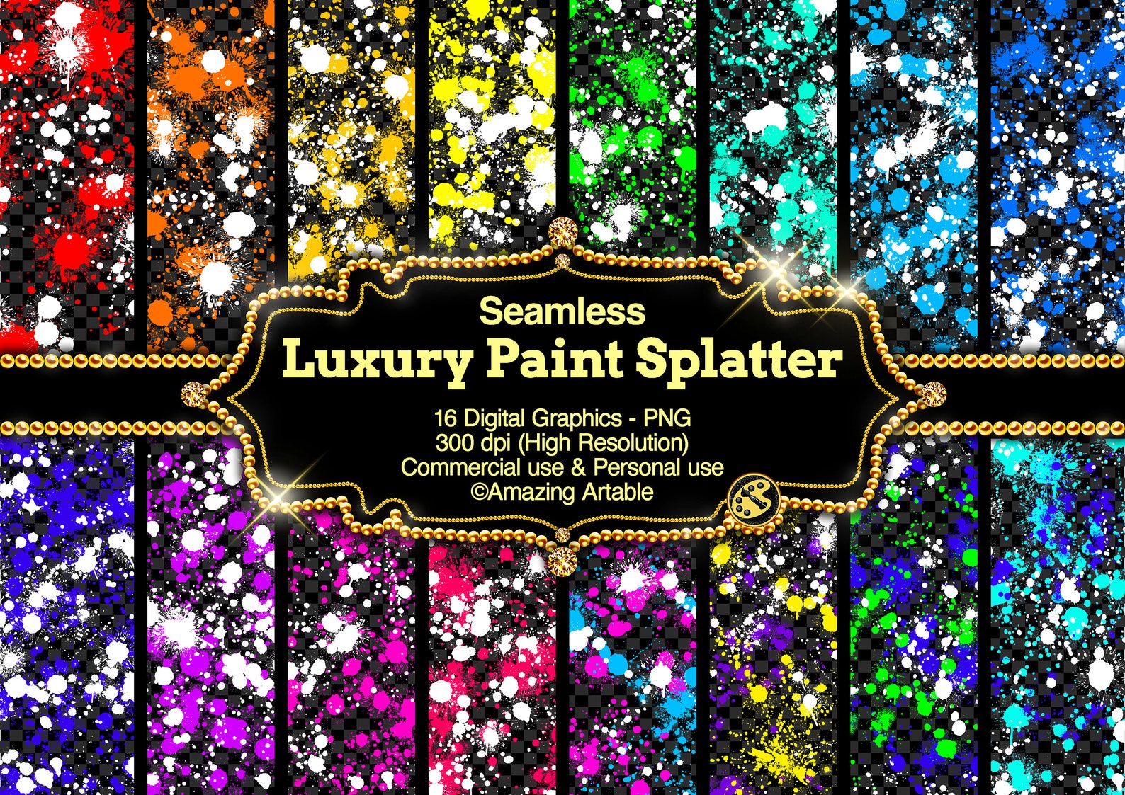 Luxury Paint Splatter Clipart: Fluorescent Paintball Splatters Clipart ...