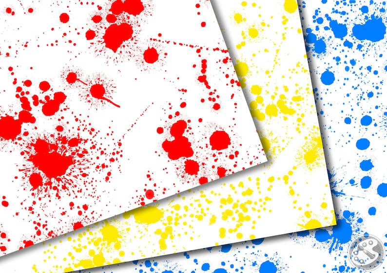 Rainbow Paint Splatter Seamless Digital Paper: Red Splatter Yellow Neon ...