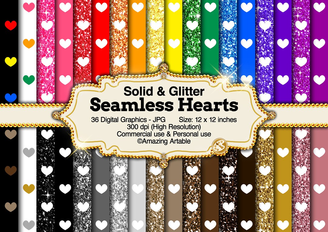 Heart Pattern Seamless Digital Paper: Rainbow Heart Digital Paper Heart ...