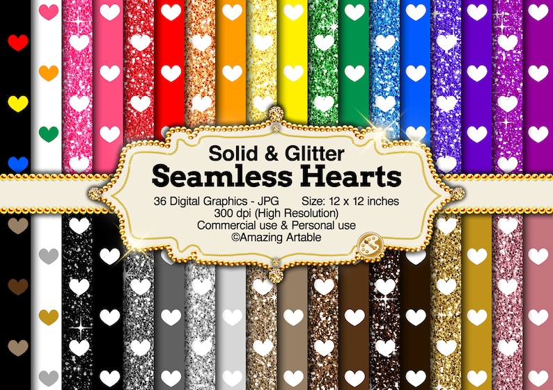 Heart Pattern Seamless Digital Paper: Rainbow Heart Digital Paper Heart ...