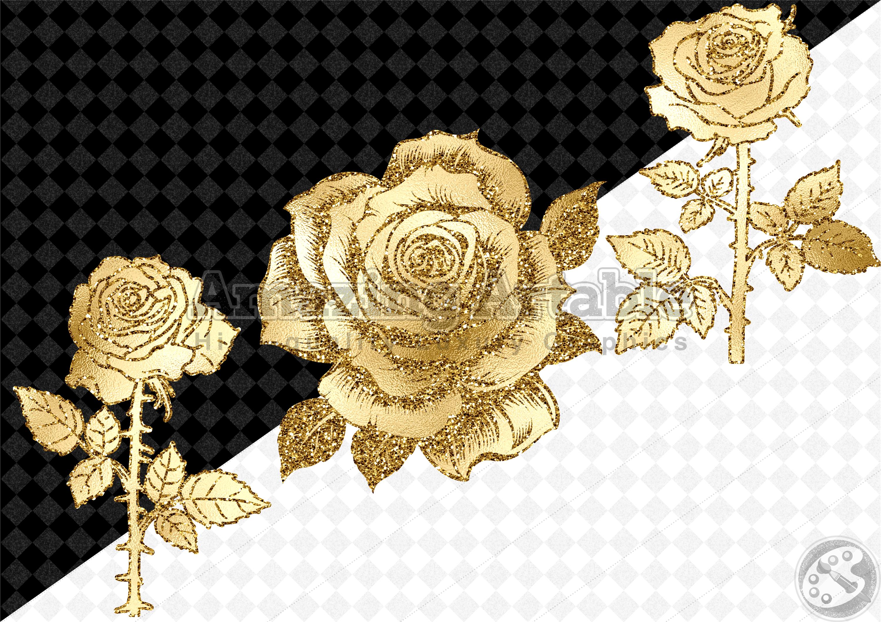 Gold Foil Roses Clipart: Luxury Gold Rose Clip Art Sparkle Floral ...