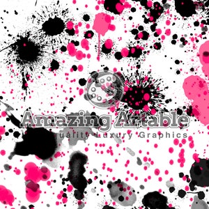 Hot Pink & Black Paint Splatter Seamless Digital Paper: Black and White ...